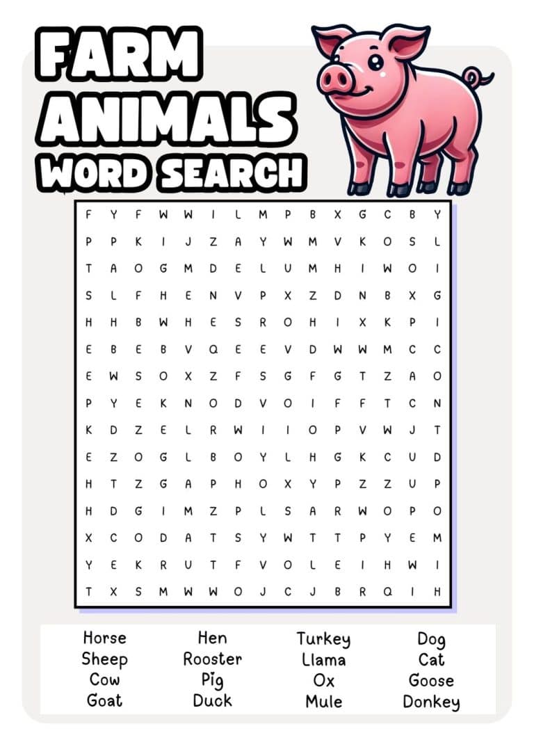 Farm Animals Word Searches (Free to Print!) - Teach Prints