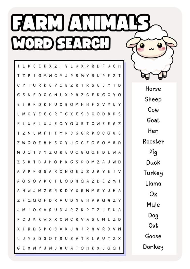 Farm Animals Word Searches (Free to Print!) - Teach Prints