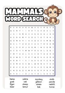 Mammals Word Searches (Free to Print) - Teach Prints