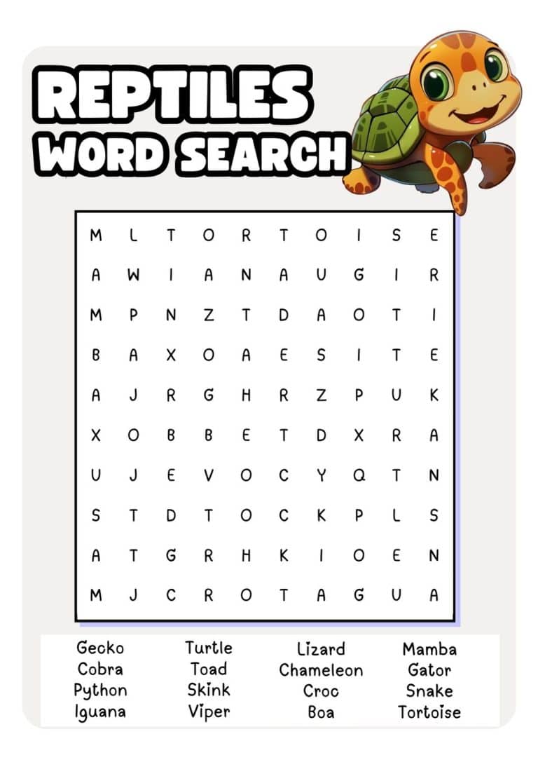 Reptiles Word Searches (Free to Print) - Teach Prints