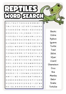 Reptiles Word Searches (Free to Print) - Teach Prints
