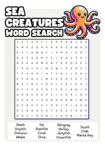Sea Animals Word Searches (Free to Print) - Teach Prints