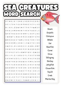 Sea Animals Word Searches (Free to Print) - Teach Prints