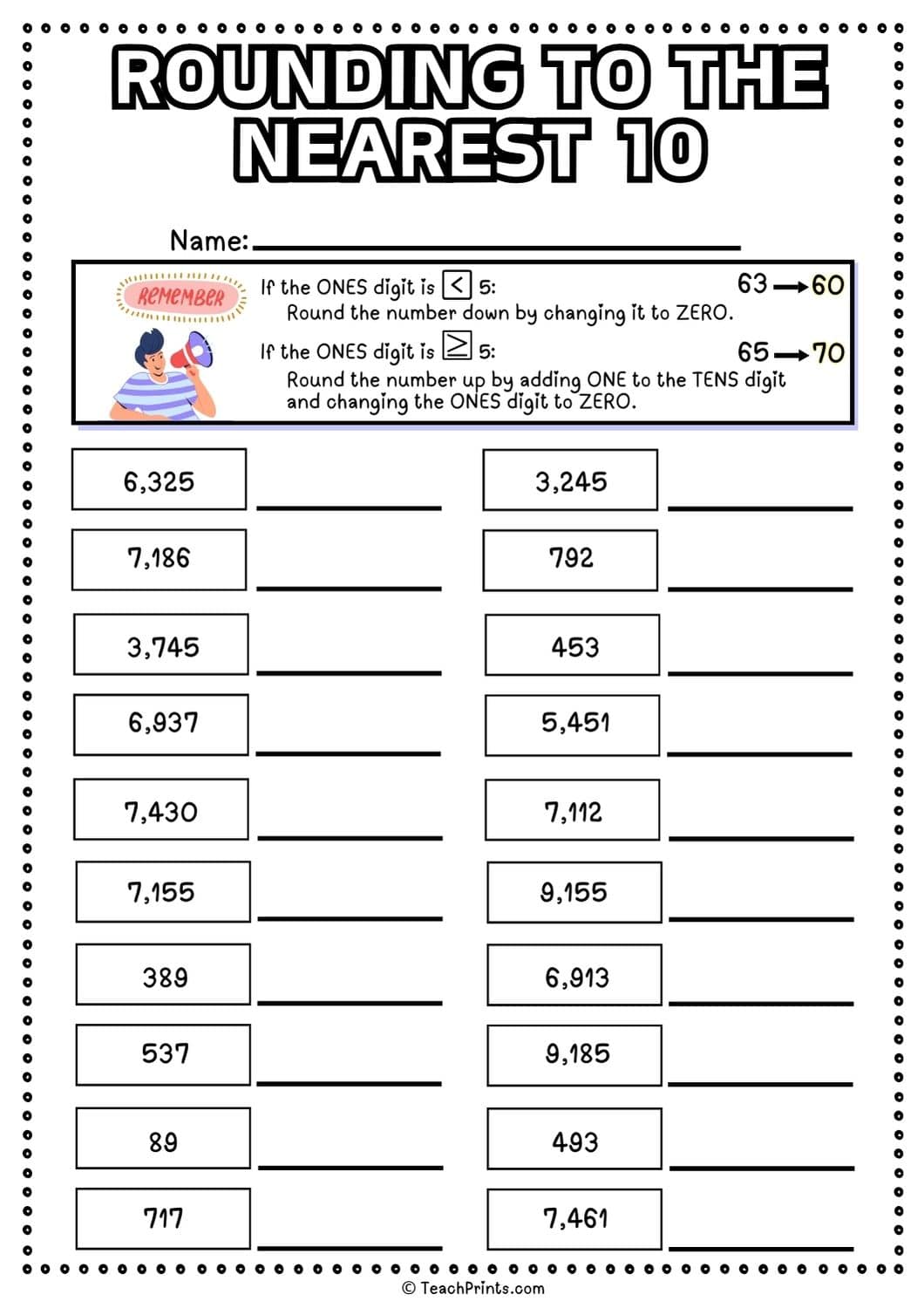 Free Rounding to the Nearest 10 Worksheets - Teach Prints