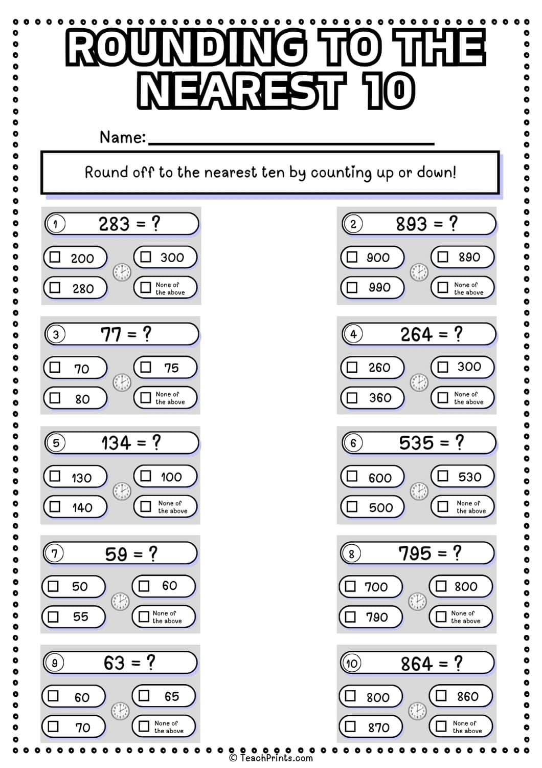 Free Rounding to the Nearest 10 Worksheets - Teach Prints