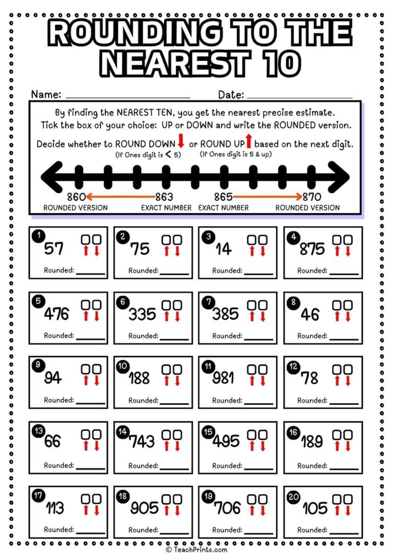Free Rounding to the Nearest 10 Worksheets - Teach Prints