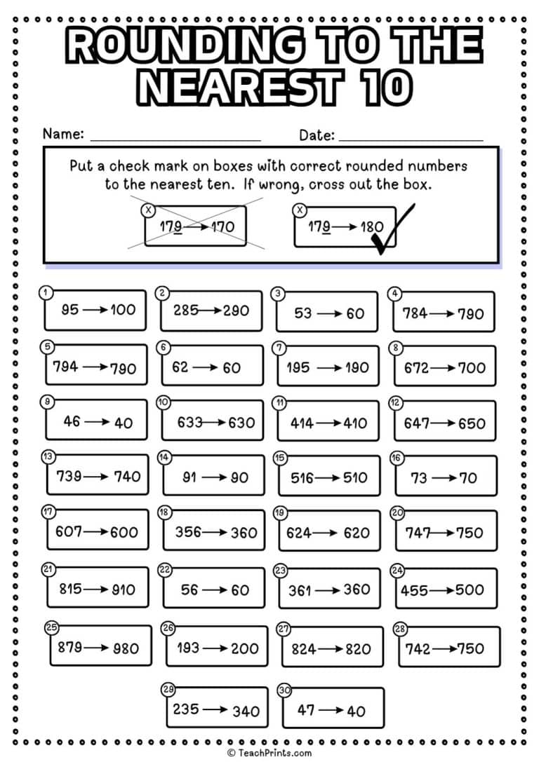 Free Rounding to the Nearest 10 Worksheets - Teach Prints