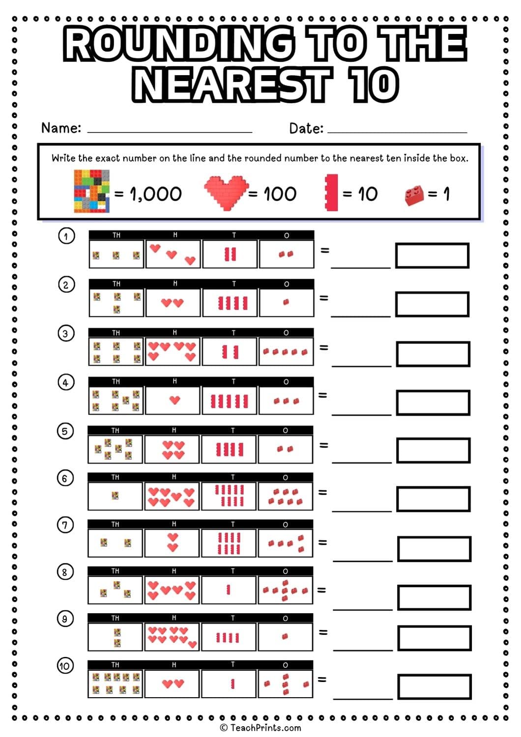 Free Rounding to the Nearest 10 Worksheets - Teach Prints