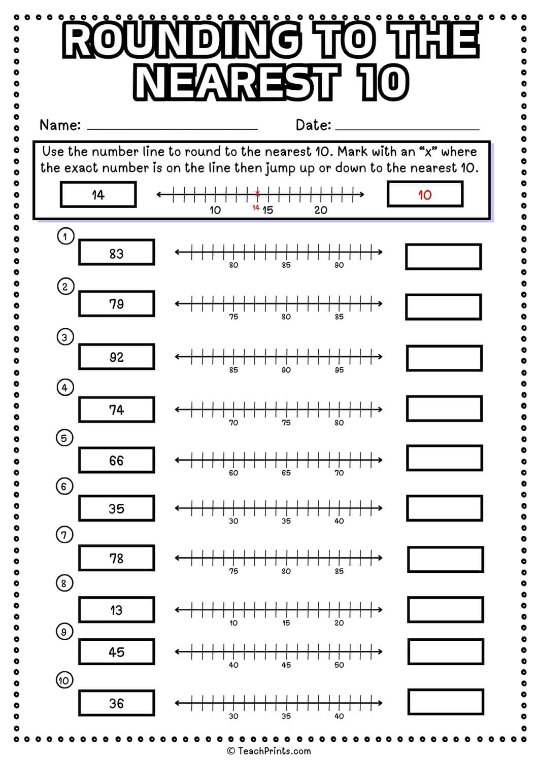 Free Rounding to the Nearest 10 Worksheets - Teach Prints