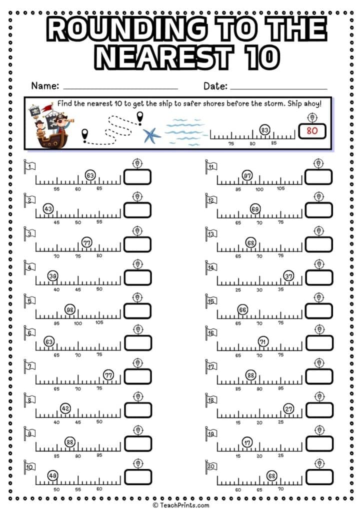 Free Rounding to the Nearest 10 Worksheets - Teach Prints