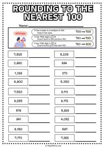 Free Rounding to the Nearest 100 Worksheets - Teach Prints