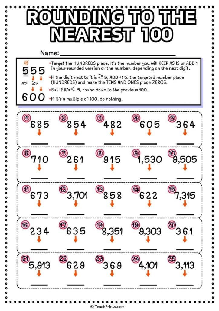 Free Rounding to the Nearest 100 Worksheets - Teach Prints