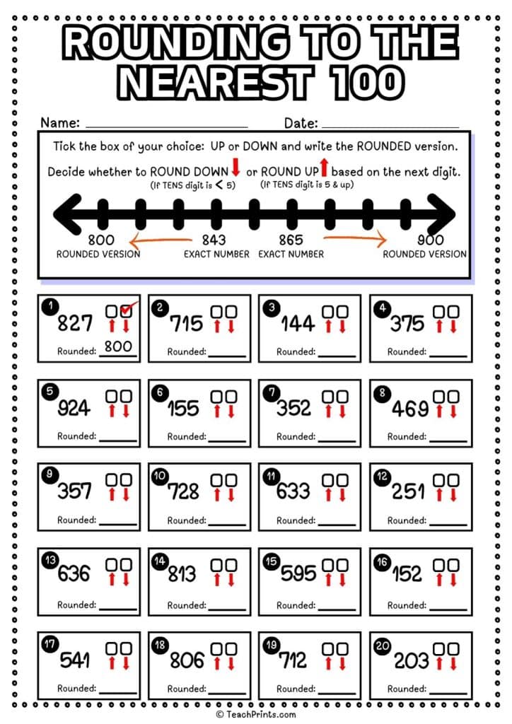 Free Rounding to the Nearest 100 Worksheets - Teach Prints