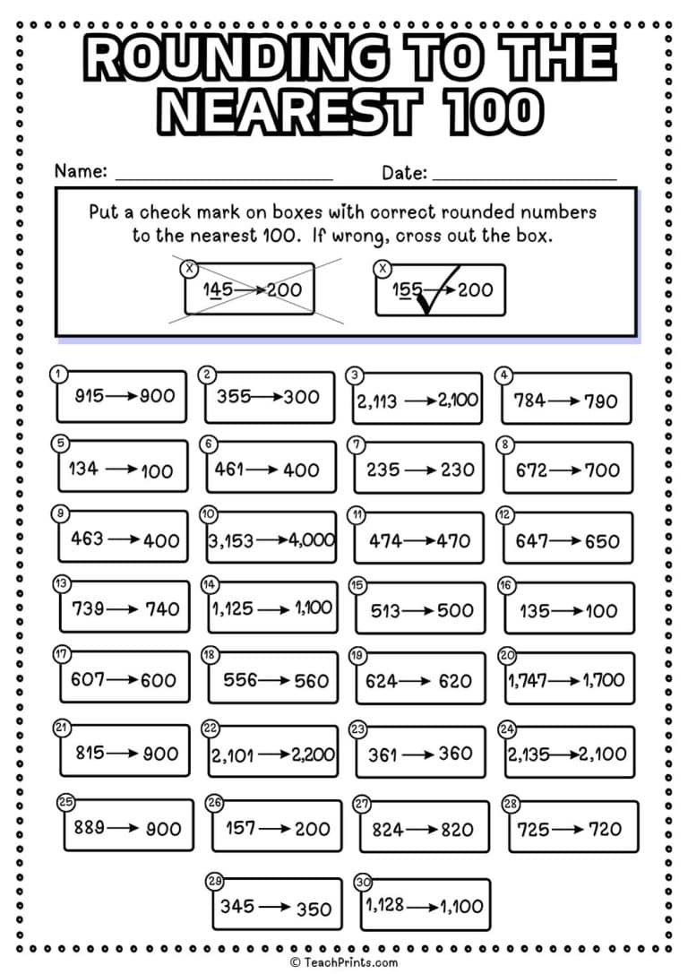 Free Rounding to the Nearest 100 Worksheets - Teach Prints