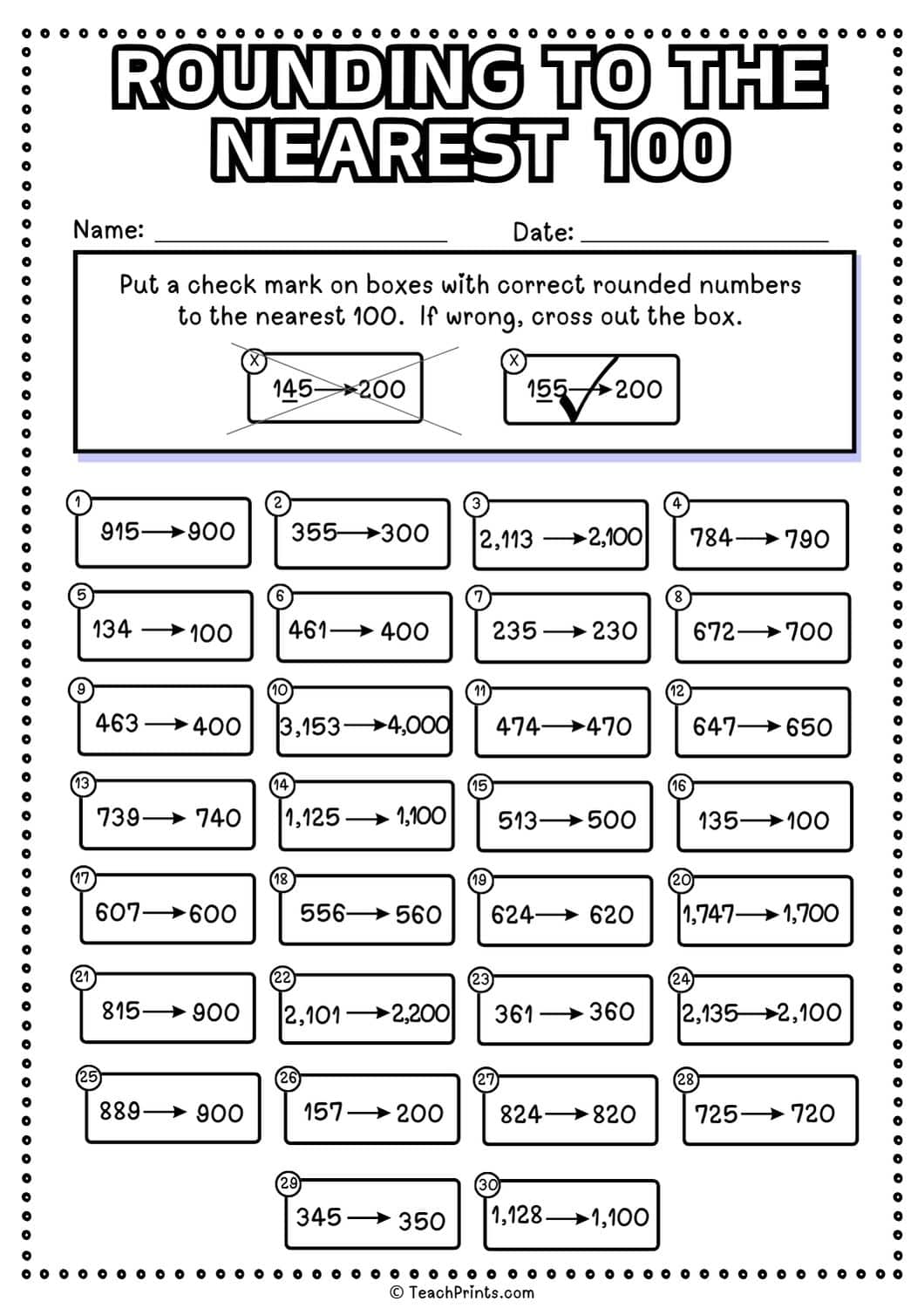 Free Rounding to the Nearest 100 Worksheets - Teach Prints