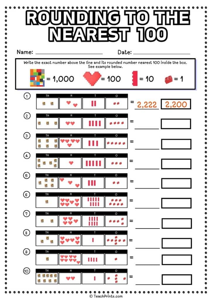 Free Rounding to the Nearest 100 Worksheets - Teach Prints