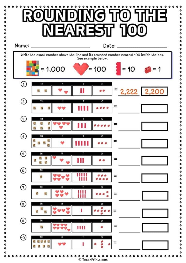 Free Rounding to the Nearest 100 Worksheets - Teach Prints