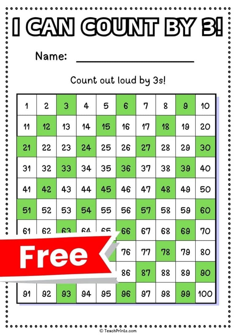 Skip Counting by 3 Worksheets (Free Printable Pdfs) - Teach Prints
