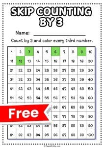 Skip Counting by 3 Worksheets (Free Printable Pdfs) - Teach Prints