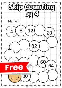 Skip Counting by 4 Worksheets (Free Printable Pdfs) - Teach Prints