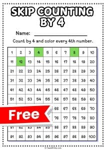 Skip Counting by 4 Worksheets (Free Printable Pdfs) - Teach Prints