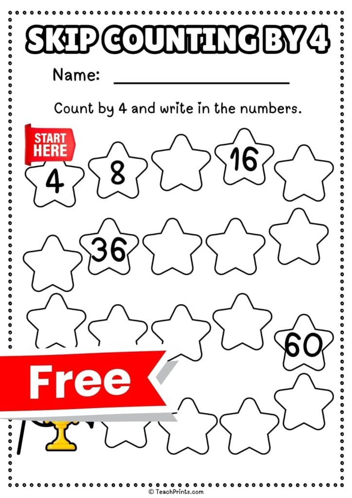 Skip Counting by 4 Worksheets (Free Printable Pdfs) - Teach Prints