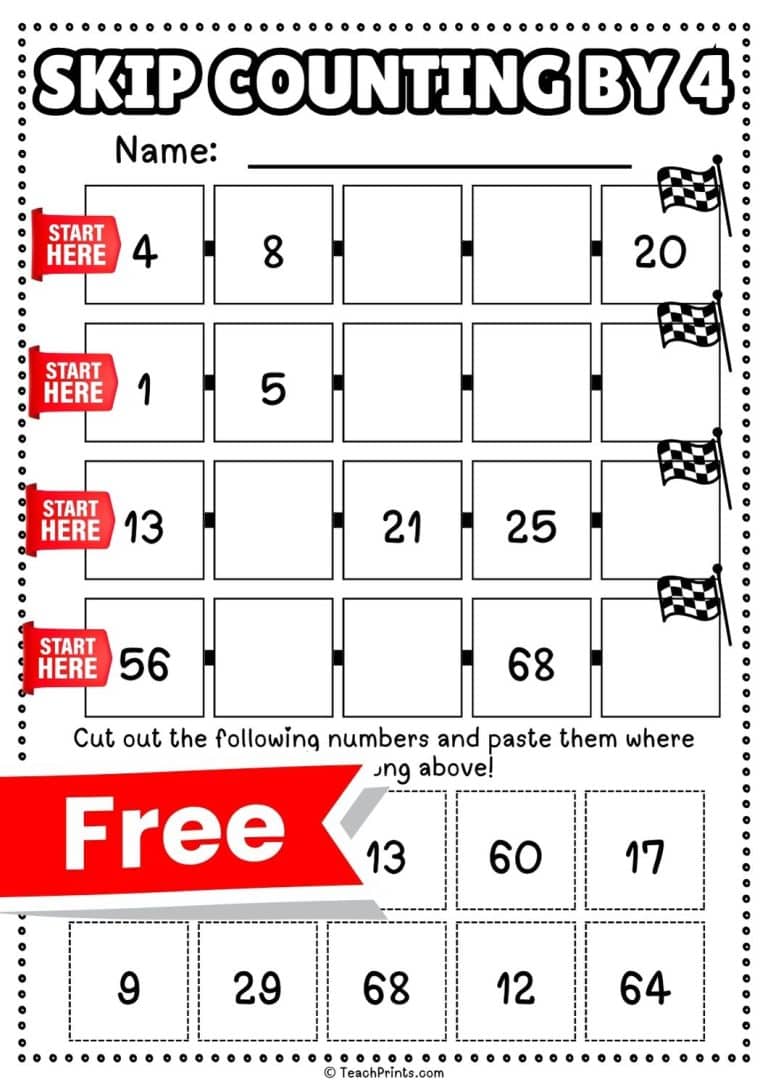 Skip Counting by 4 Worksheets (Free Printable Pdfs) - Teach Prints