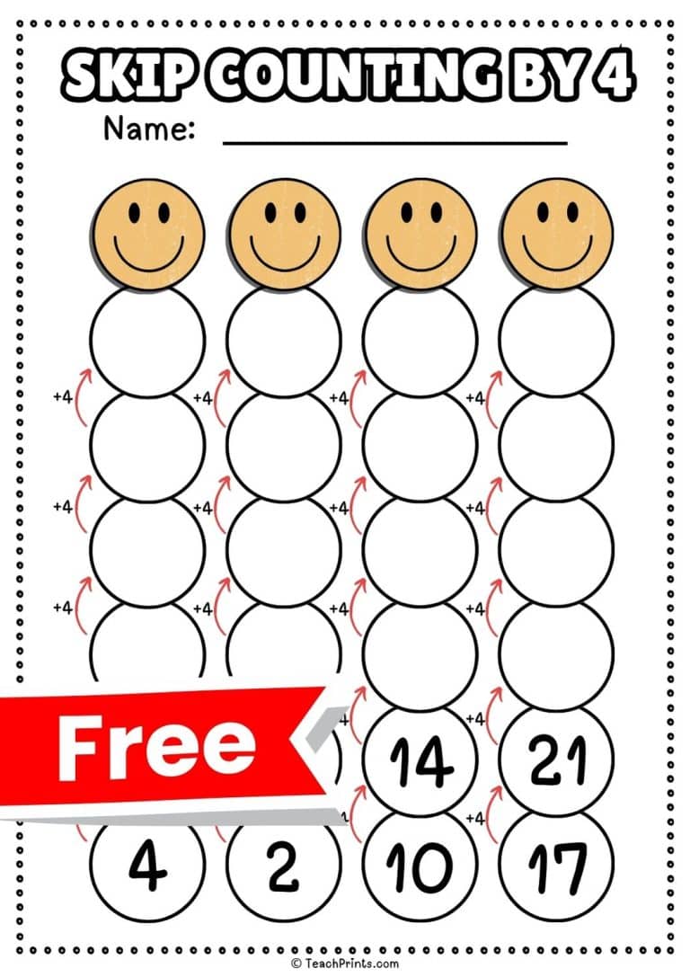 Skip Counting by 4 Worksheets (Free Printable Pdfs) - Teach Prints
