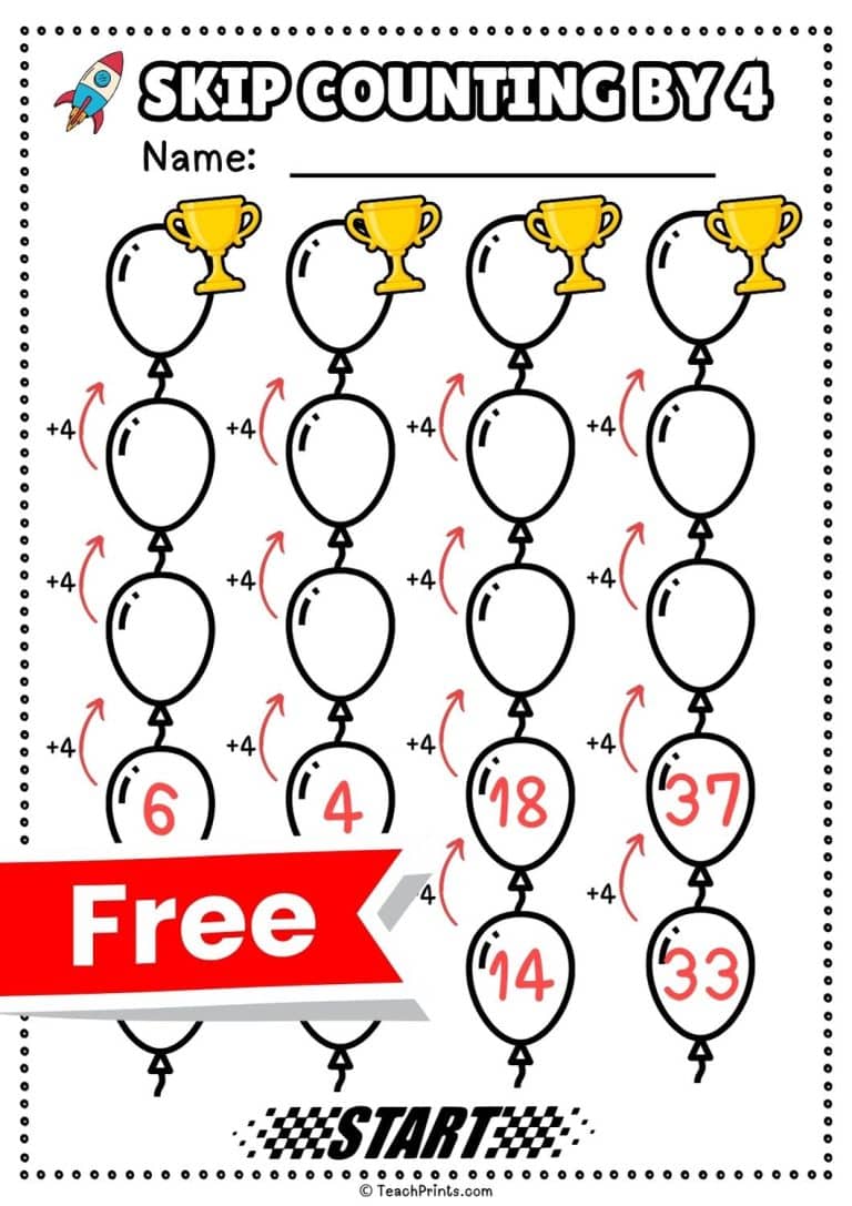 Skip Counting by 4 Worksheets (Free Printable Pdfs) - Teach Prints
