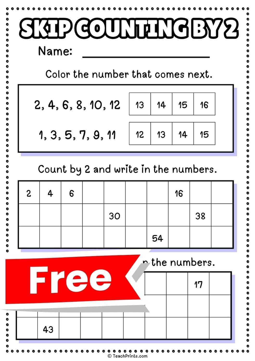 Skip Counting by 2 Worksheets (Free Printable Pdfs) - Teach Prints