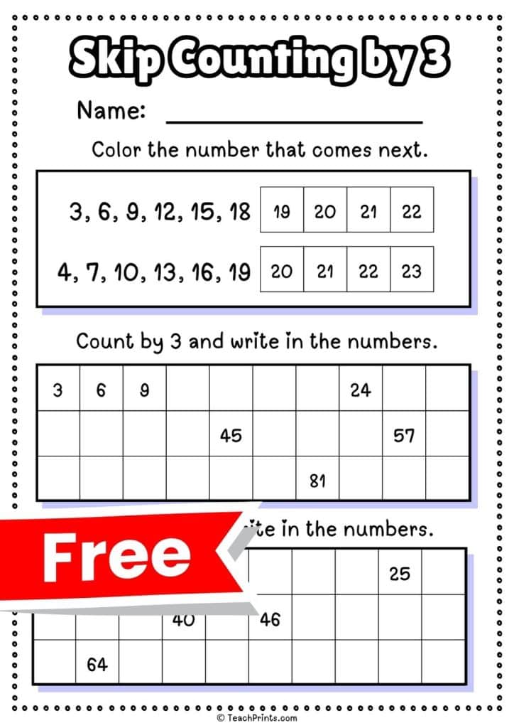 Skip Counting by 3 Worksheets (Free Printable Pdfs) - Teach Prints