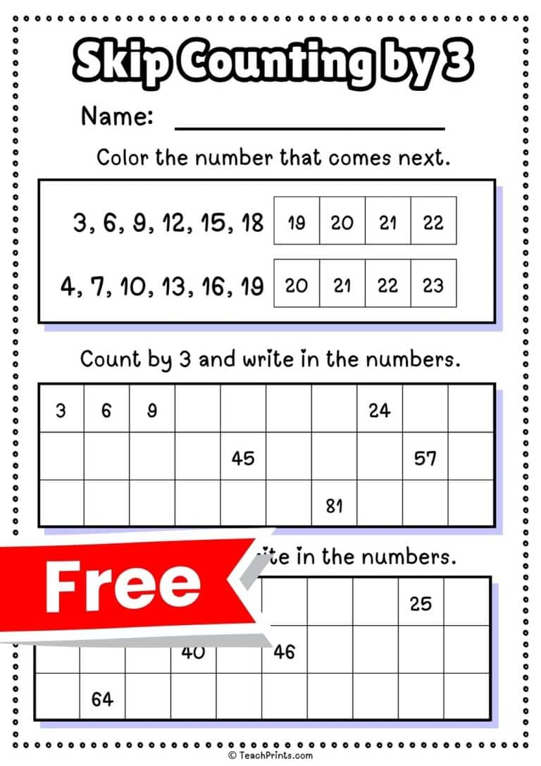 Skip Counting by 3 Worksheets (Free Printable Pdfs) - Teach Prints