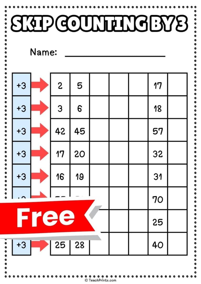 Skip Counting by 3 Worksheets (Free Printable Pdfs) - Teach Prints