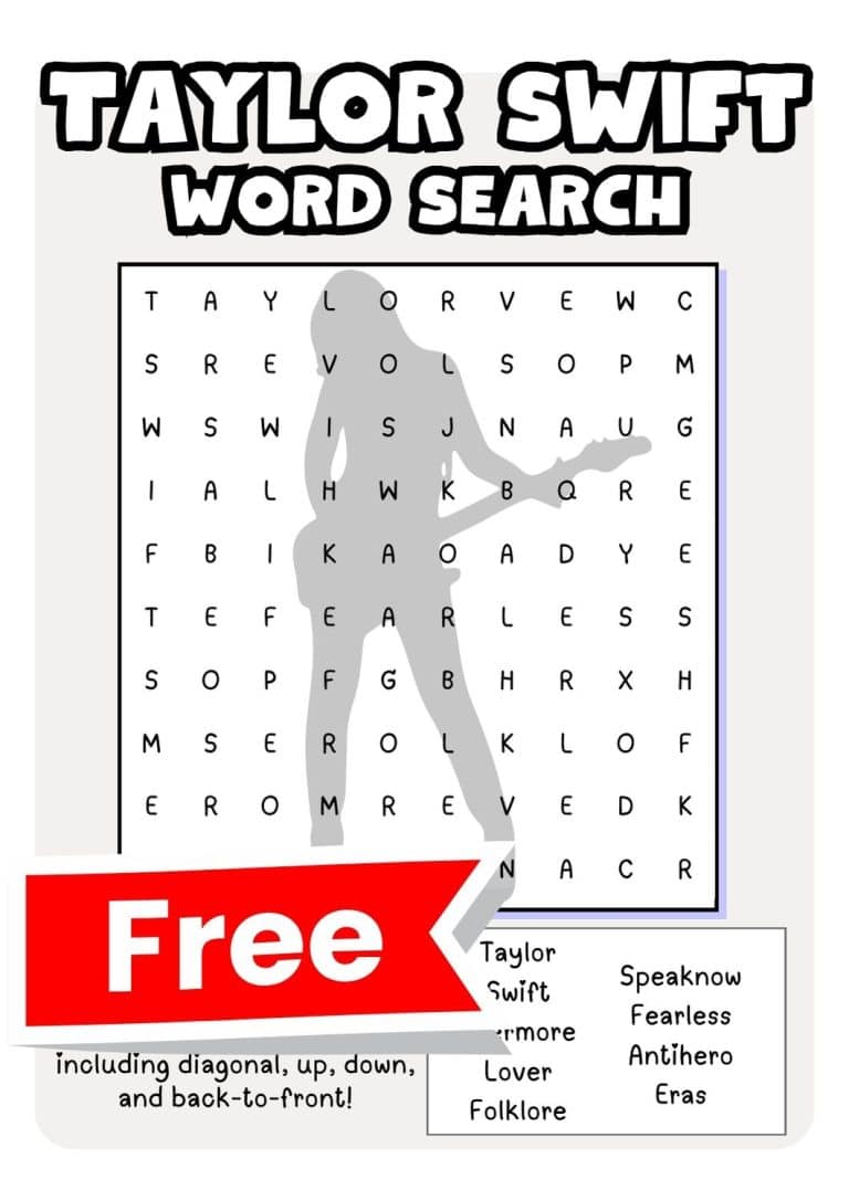 Taylor Swift Word Searches (12 Free Printable Pdfs) - Teach Prints