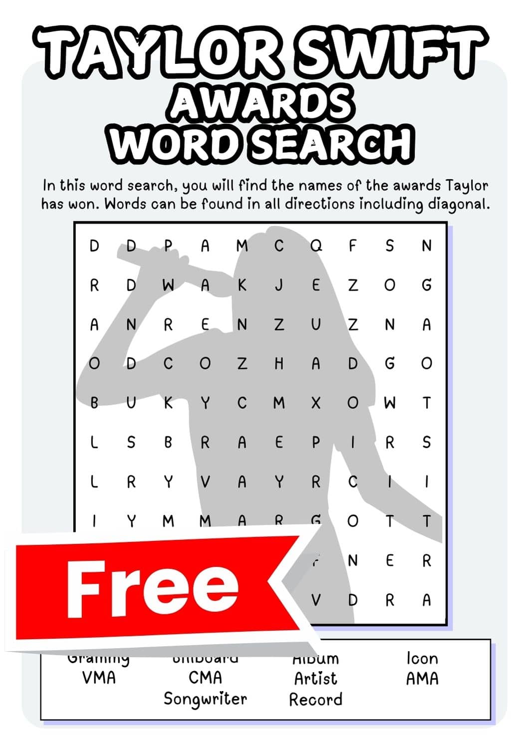 Taylor Swift Word Searches (12 Free Printable Pdfs) - Teach Prints