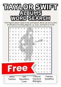 Taylor Swift Word Searches (12 Free Printable Pdfs) - Teach Prints