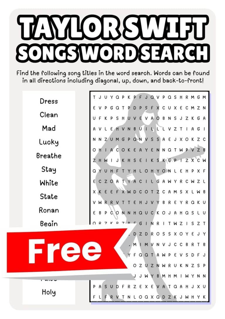 Taylor Swift Word Searches (12 Free Printable Pdfs) - Teach Prints