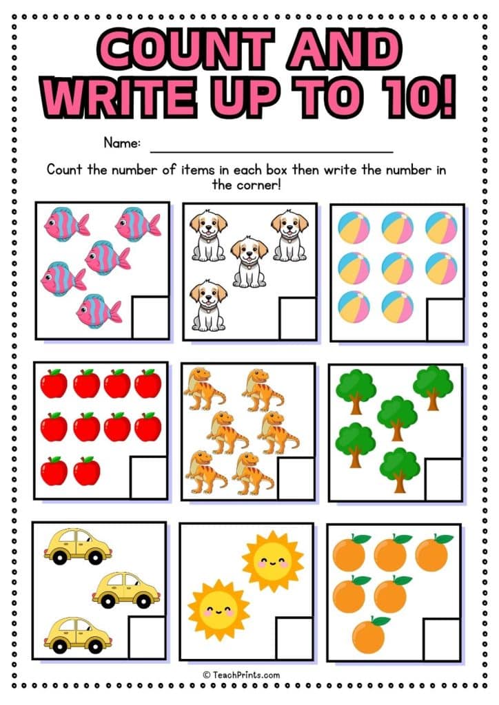 Free 1-10 Counting Worksheet - Teach Prints