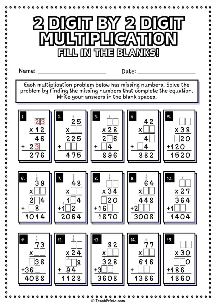 Free 2 Digit by 2 Digit Multiplication Worksheets - Teach Prints