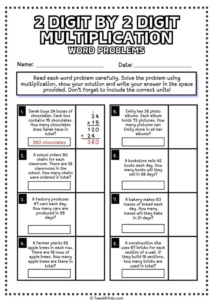 Free 2 Digit by 2 Digit Multiplication Worksheets - Teach Prints