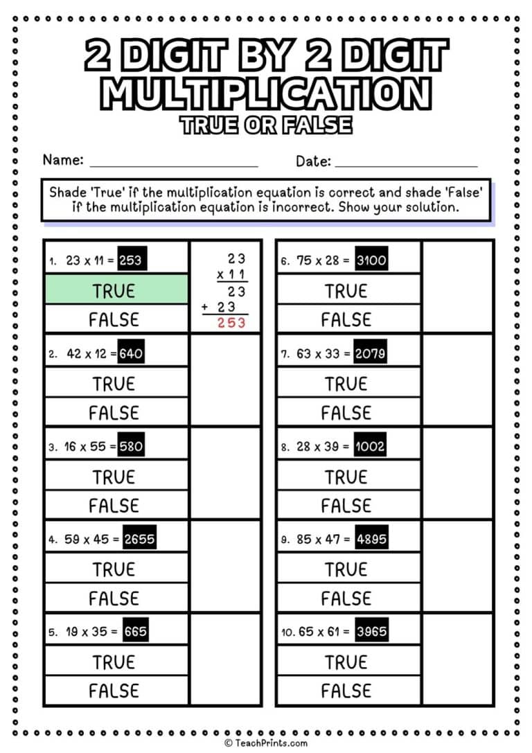 Free 2 Digit by 2 Digit Multiplication Worksheets - Teach Prints