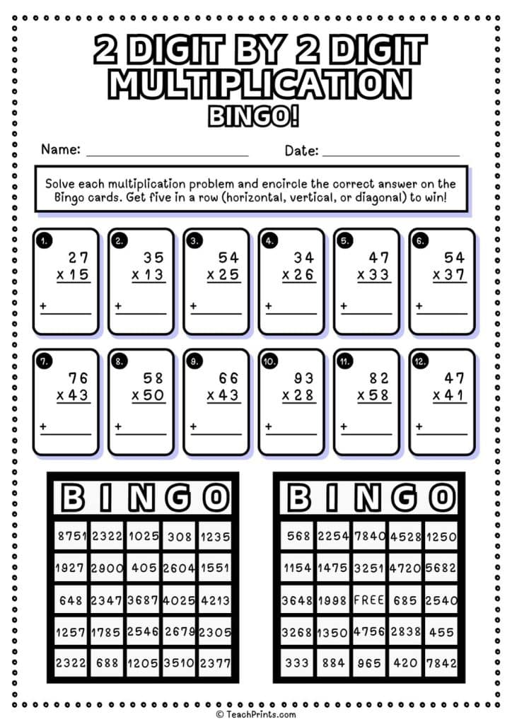 Free 2 Digit by 2 Digit Multiplication Worksheets - Teach Prints