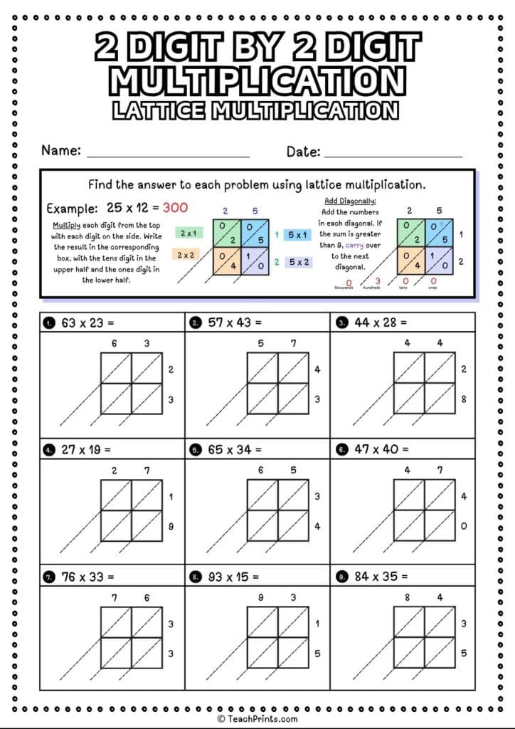 Free 2 Digit by 2 Digit Multiplication Worksheets - Teach Prints
