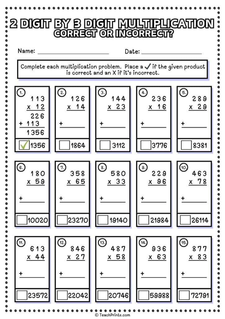 Free 2 Digit by 3 Digit Multiplication Worksheets - Teach Prints