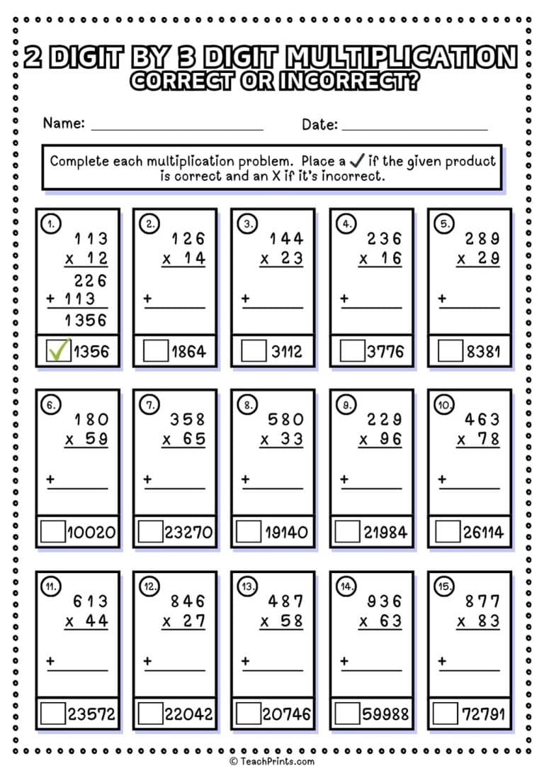 Free 2 Digit by 3 Digit Multiplication Worksheets - Teach Prints