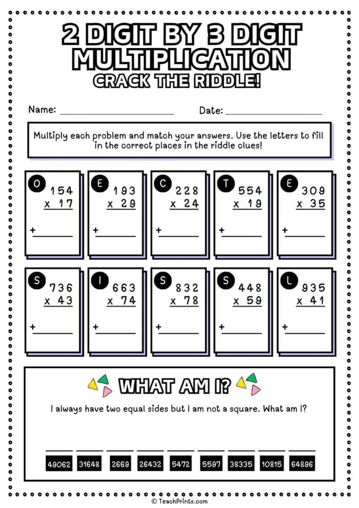 Free 2 Digit by 3 Digit Multiplication Worksheets - Teach Prints