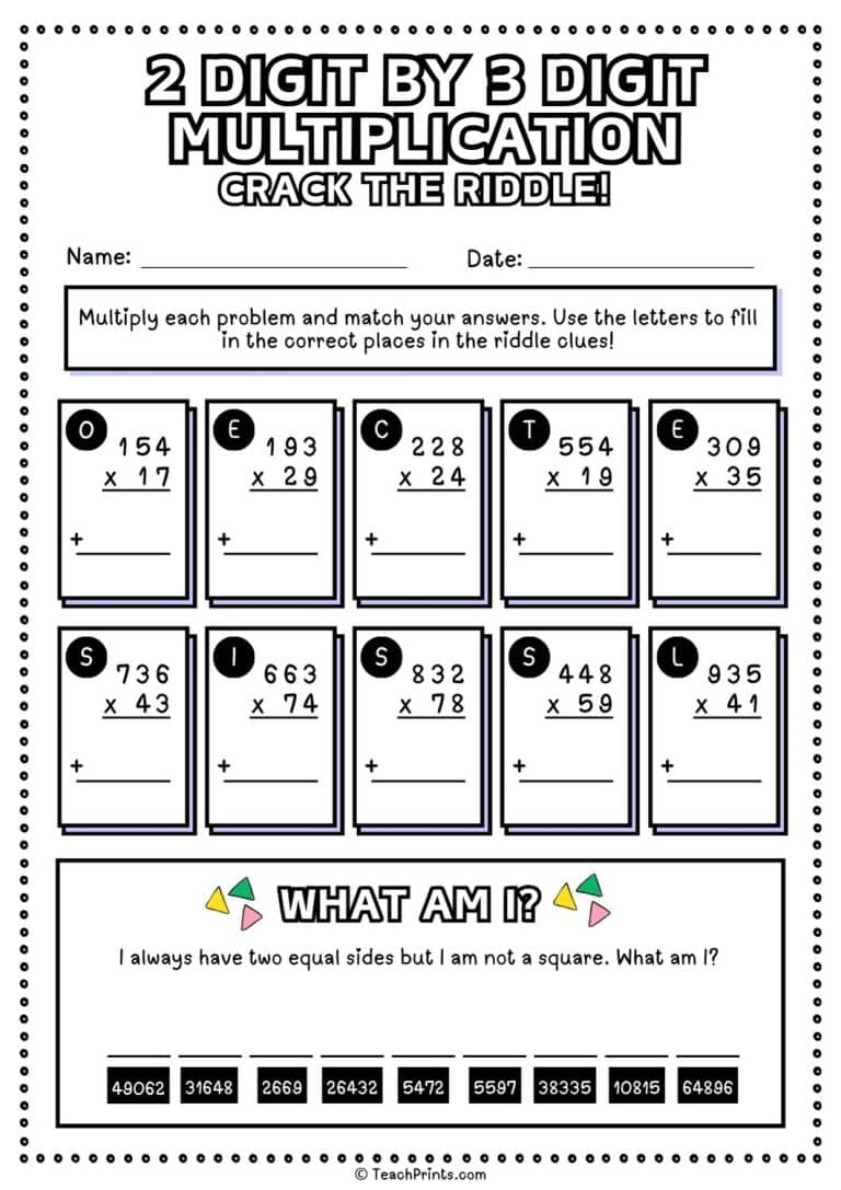 Free 2 Digit by 3 Digit Multiplication Worksheets - Teach Prints