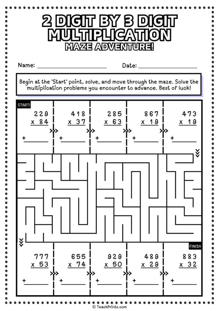 Free 2 Digit by 3 Digit Multiplication Worksheets - Teach Prints