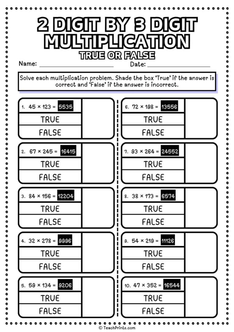 Free 2 Digit by 3 Digit Multiplication Worksheets - Teach Prints
