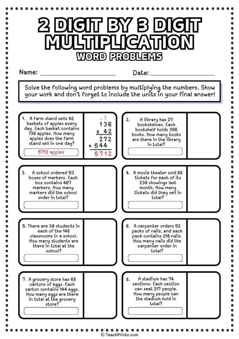 Free 2 Digit by 3 Digit Multiplication Worksheets - Teach Prints